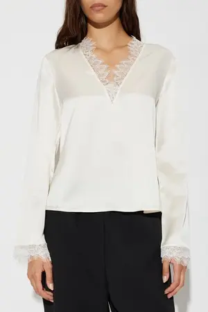 GANNI Satin Top With Lace Trim