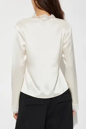 GANNI Satin Top With Lace Trim