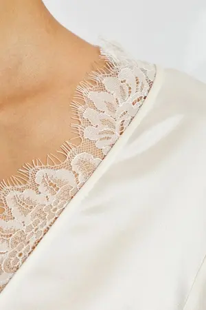 GANNI Satin Top With Lace Trim