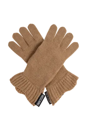Moschino Gloves With Logo Patch - Beige