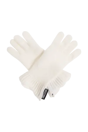 Moschino Knitted Gloves With Logo Patch - White