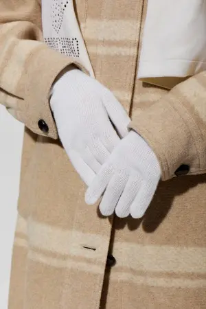 Moschino Knitted Gloves With Logo Patch - White