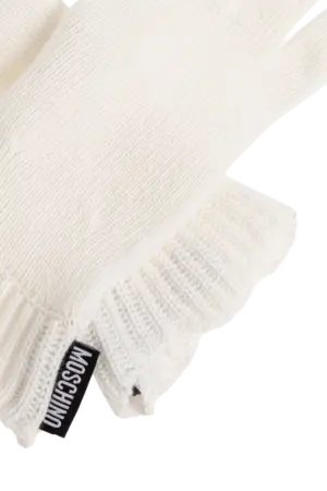 Moschino Knitted Gloves With Logo Patch - White