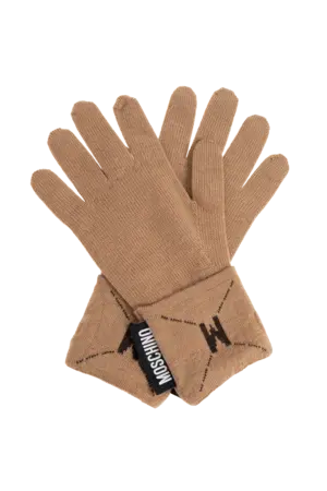 Moschino Wool Gloves With Logo - Beige
