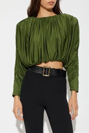 SELF-PORTRAIT Draped Top With Shoulder Pads - Green