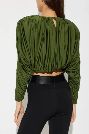 SELF-PORTRAIT Draped Top With Shoulder Pads - Green