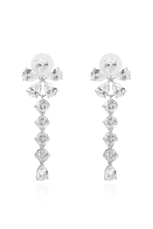 SELF-PORTRAIT Long Earrings With Shimmering Crystals - Silver