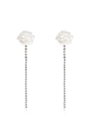 SELF-PORTRAIT Long Earrings With Shimmering Crystals - Silver
