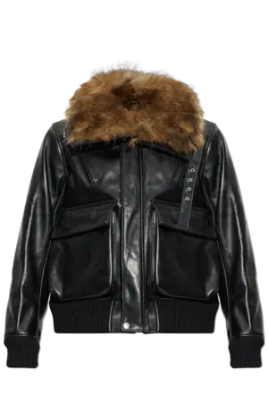 Sacai Leather Jacket With Faux Fur