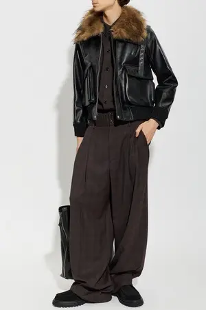 Sacai Leather Jacket With Faux Fur