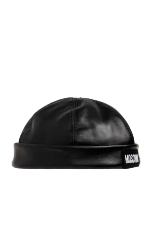 Moschino Leather Cap With Logo Patch - Black