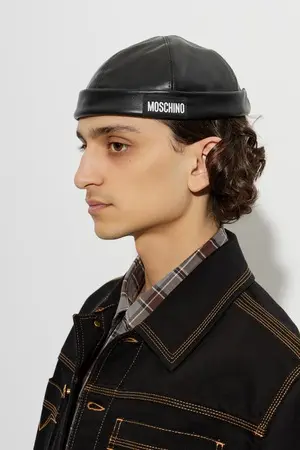 Moschino Leather Cap With Logo Patch