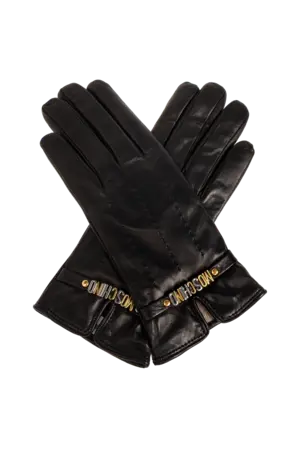 Moschino Leather Gloves With Logo - Black
