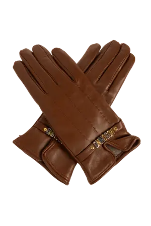 Moschino Leather Gloves With Logo - Brown