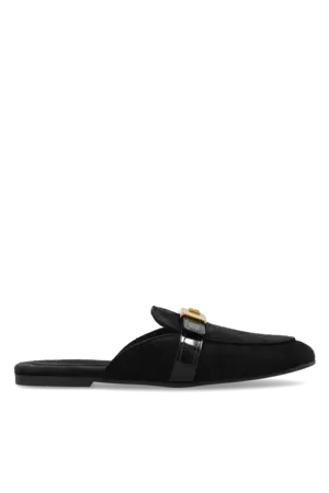 Dolce & Gabbana Suede Slides With Logo - Black