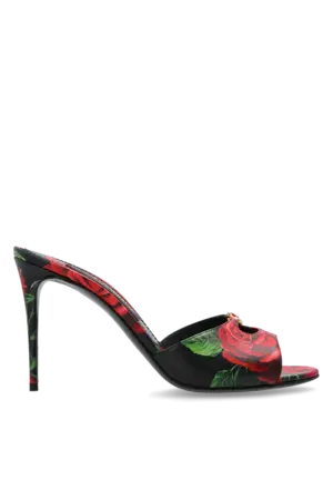 Dolce & Gabbana Leather Floral Heeled Mules