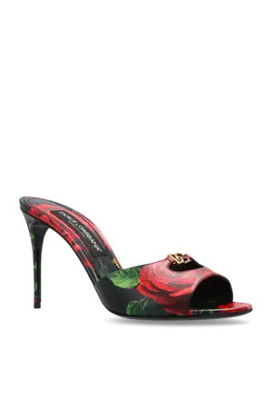 Dolce & Gabbana Leather Floral Heeled Mules