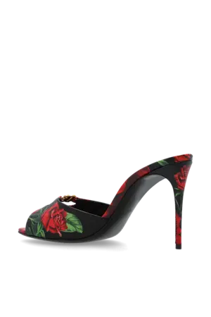 Dolce & Gabbana Leather Floral Heeled Mules
