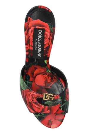 Dolce & Gabbana Leather Floral Heeled Mules