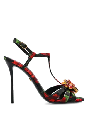 Dolce & Gabbana Heeled Sandals With A Floral Motif - Black