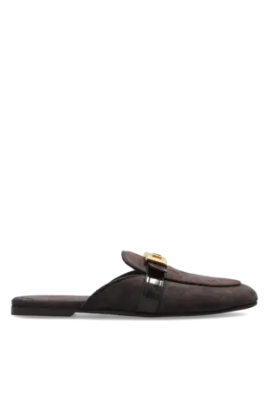 Dolce & Gabbana Suede Slides With Logo - Brown