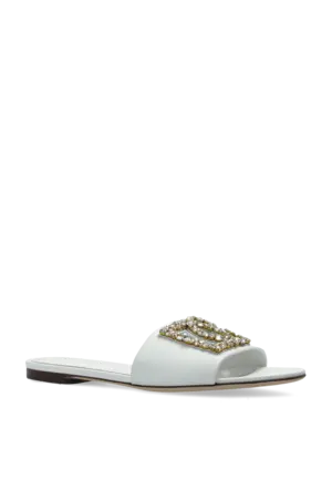 Dolce & Gabbana Leather Slides With Shimmering Embellishments