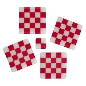DAVID PERRY GLASS & CERAMICS White / Red Soft White & Flame Red Chequered Glass Coasters - White/red