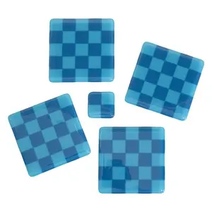 DAVID PERRY GLASS & CERAMICS Turquoise & Mariner Chequered Glass Coasters - Blue