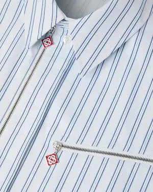 Casablanca White & Striped Nylon Short Sleeve Shirt