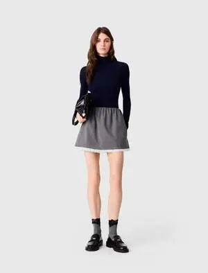 Maje Short Skirt With Lace Trim