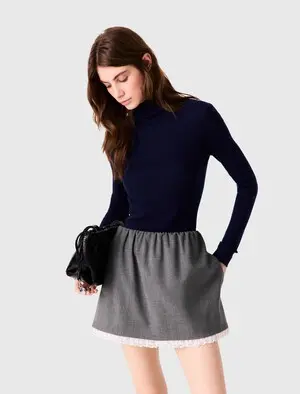 Maje Short Skirt With Lace Trim