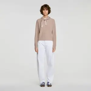 Sandro Wool And Cashmere Sweater With Removable Scarf - Caramel