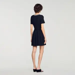 Sandro Short Dress With Beaded Flowers