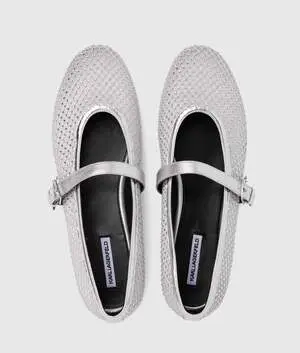 Karl Lagerfeld Karo Gemstone Mesh Mary Janes - Silver