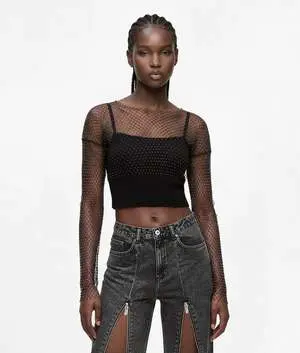 Karl Lagerfeld Chainmail Mesh Top - Black