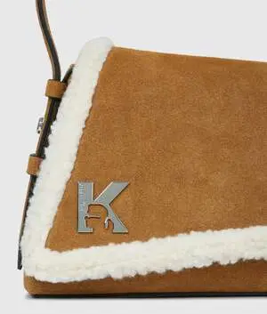 Karl Lagerfeld Geo Suede Flap Shoulder Bag - Brown