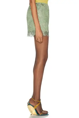 Saint Laurent Floral Jacquard Mini Skirt With Lace Trim - Celadon Or