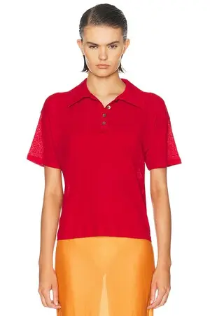 SIEDRES Leo Semi Sheer Polo Top - Red