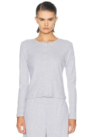 LESET Pointelle Classic Cardigan - Light Grey