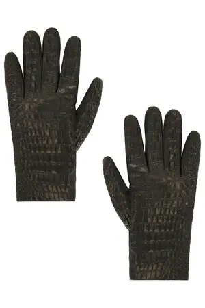 TOTEME Leather Croco-embossed Gloves - Black