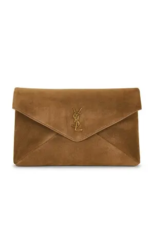 Saint Laurent Large Envelope Pouch In Brown - Light Cumin