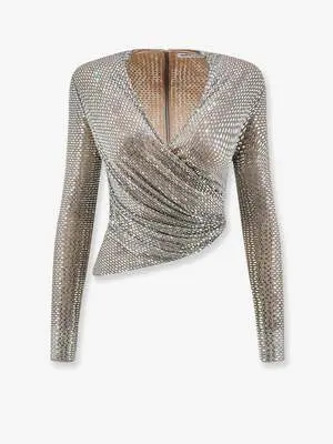 SELF-PORTRAIT Mesh Top With Allover Rhinestones