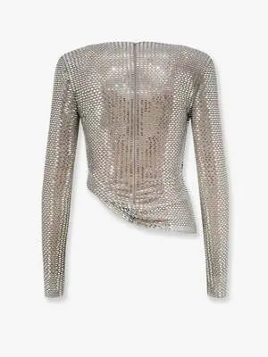 SELF-PORTRAIT Mesh Top With Allover Rhinestones