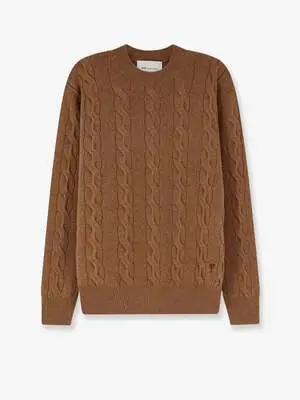AMI Paris Braided Knit Wool Sweater - Beige