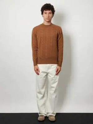 AMI Paris Braided Knit Wool Sweater - Beige