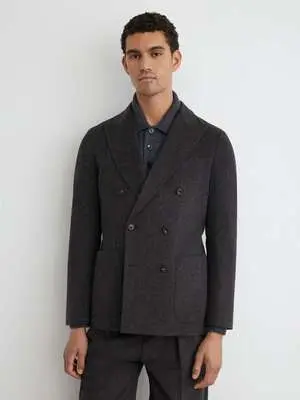 REISS Db Collin Db Classic Fit Wool-blend Flannel Double-breasted Blazer Classic-fit - Charcoal Grey