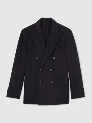 REISS Collin Classic Fit Wool-blend Flannel Double-breasted Blazer
