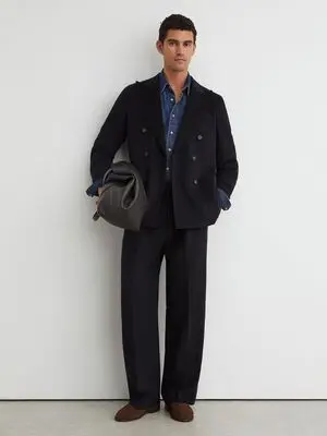 REISS Collin Classic Fit Wool-blend Flannel Double-breasted Blazer