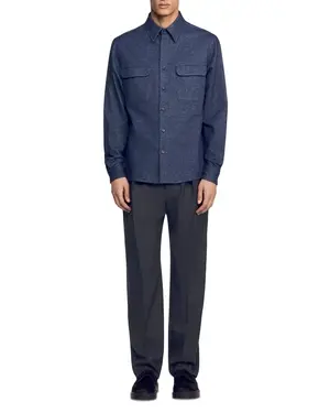 Sandro Cotton Flannel Pocket Shirt - Blue