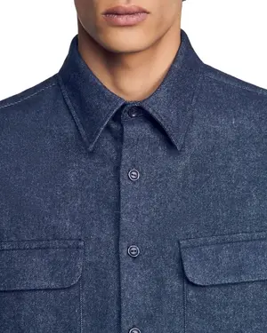 Sandro Cotton Flannel Pocket Shirt - Blue